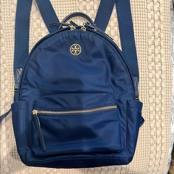 Tory Burch | Bags | Tory Burch Blue Backpack With Gold Details | Poshmark